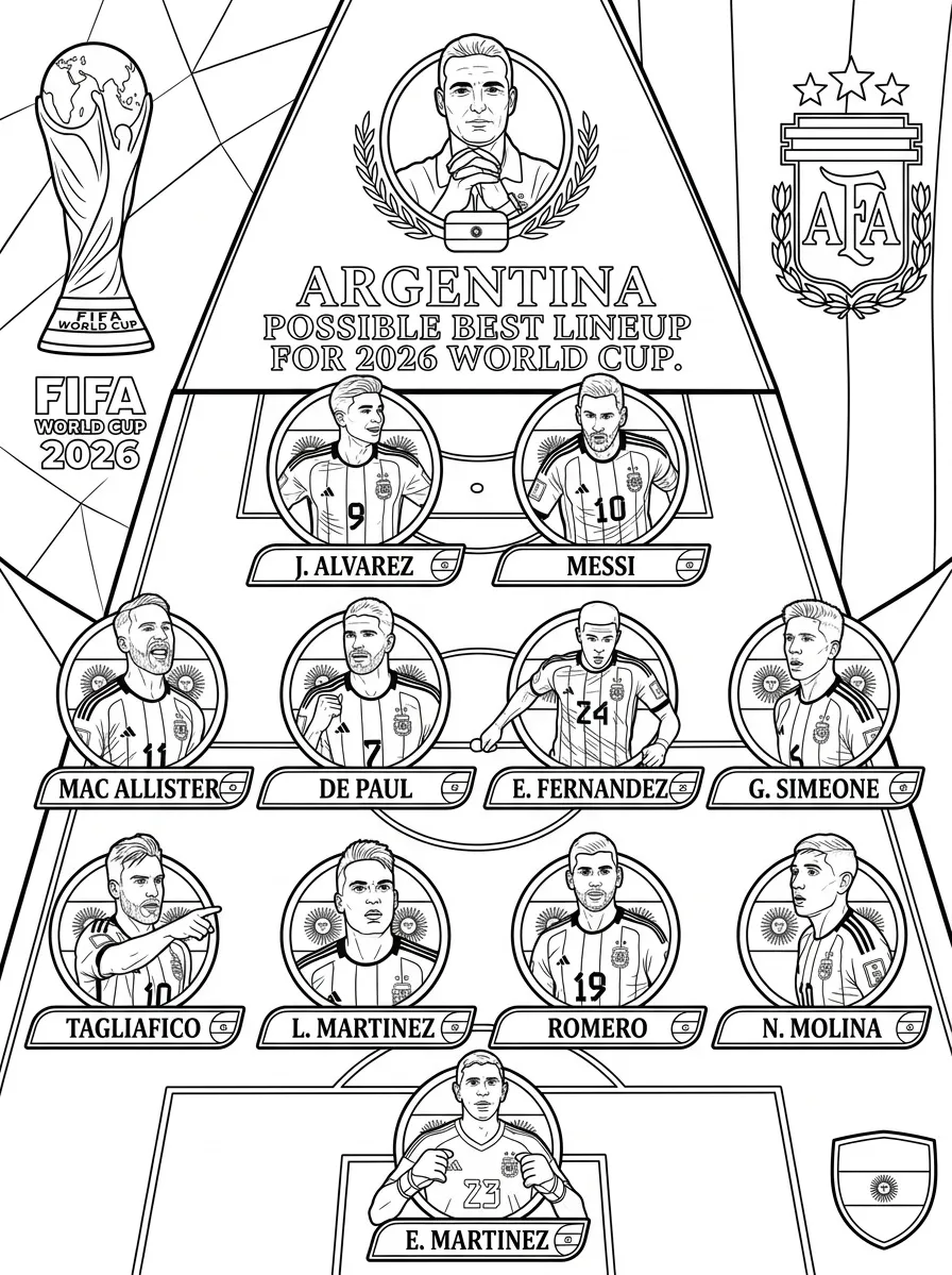 31 Selección De Fútbol De Argentina – Copa Mundial 2026 To color
